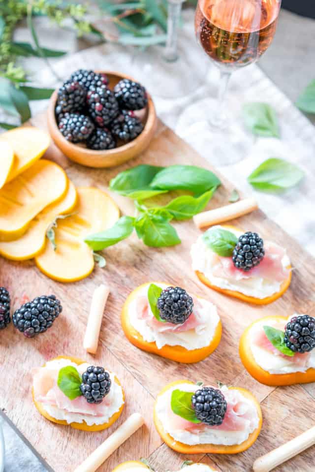 Easy Fuyu Persimmon Prosciutto Appetizers with Ricotta and Blackberries ...